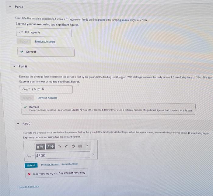 Solved y.Calculate the impulse experienced when a 61 kg | Chegg.com