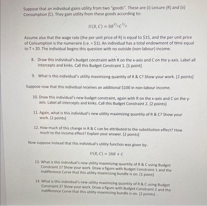 Solved Suppose that an individual gains utility from two | Chegg.com