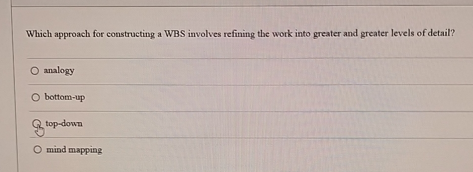 Solved Which approach for constructing a WBS involves | Chegg.com