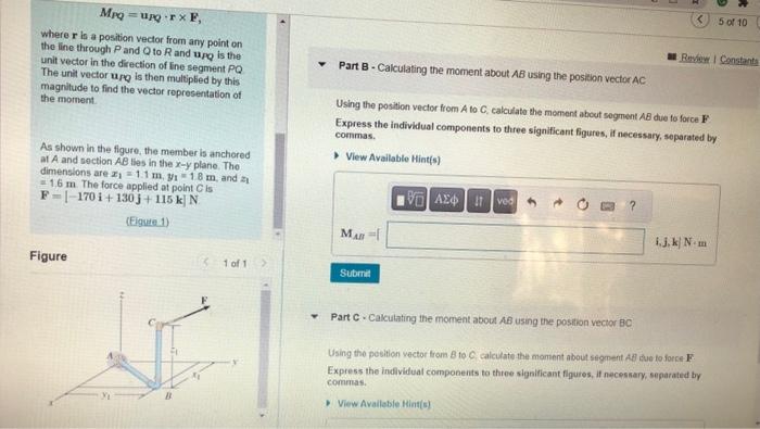 Solved MPQ=uPQ⋅r×F Where r is a position vector from any | Chegg.com