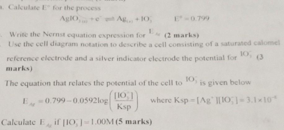 Solved C. Calculate E∘ for the process | Chegg.com