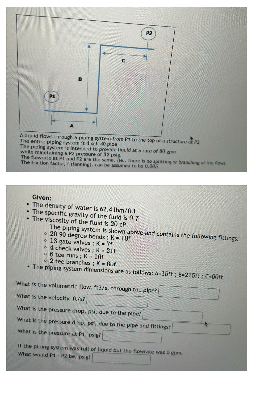 Solved The entire piping syn a piping system from P1 ﻿to the | Chegg.com