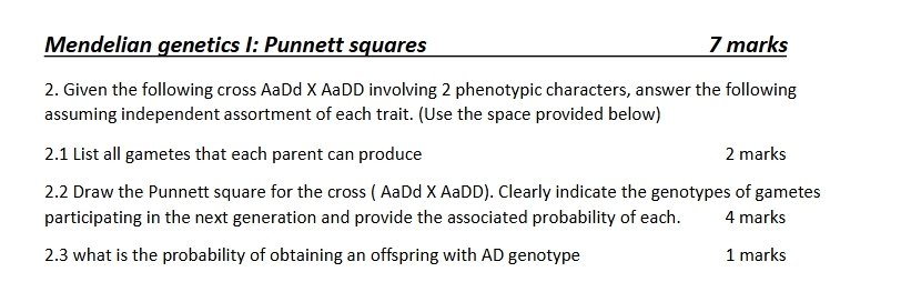 Solved Mendelian genetics I: Punnett squares7 ﻿marks2. | Chegg.com
