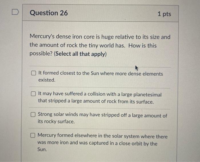 Solved Mercury's dense iron core is huge relative to its | Chegg.com
