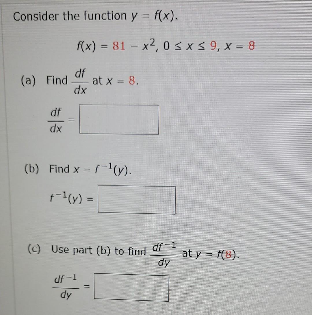 Solved Consider the function y=f(x). f(x)=81−x2,0≤x≤9,x=8 | Chegg.com