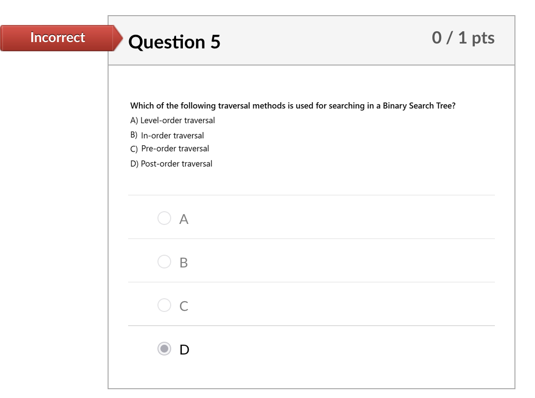 Solved Question 5 ﻿Which of the following traversal methods | Chegg.com