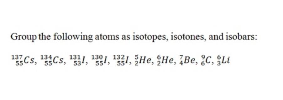 Solved Group the following atoms as isotopes, isotones, and | Chegg.com