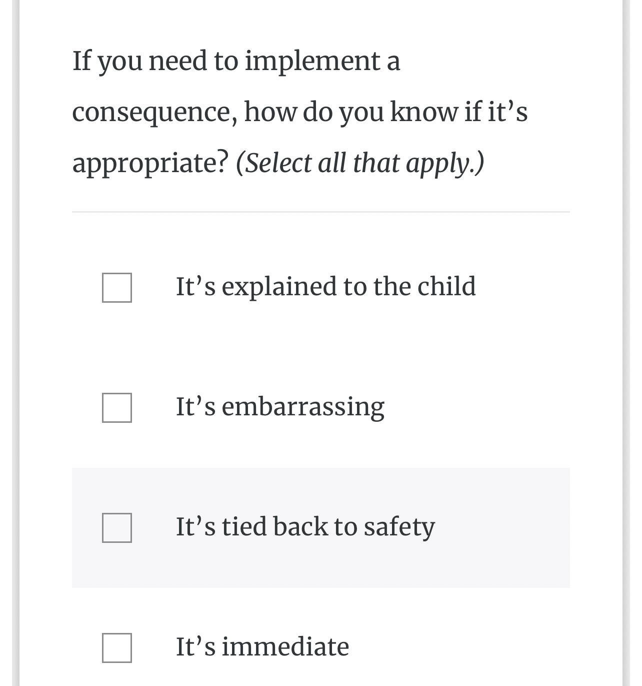 Solved If you need to implement a consequence, how do you | Chegg.com