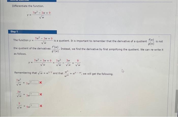 Solved Differentiate the function. Step 1 The function y = | Chegg.com