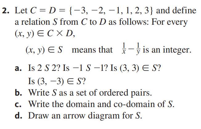 Solved Let C=D={-3,-2,-1,1,2,3} and define a relation S from | Chegg.com