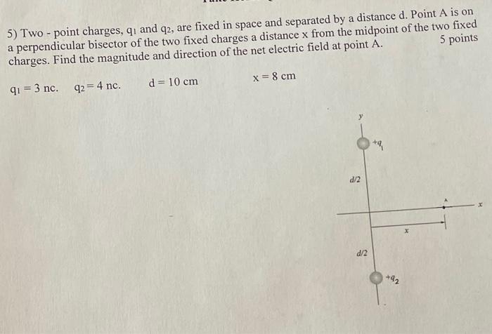Solved 5) Two - point charges, q1 and q2, are fixed in space | Chegg.com