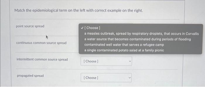 Solved Match the epidemiological term on the left with | Chegg.com