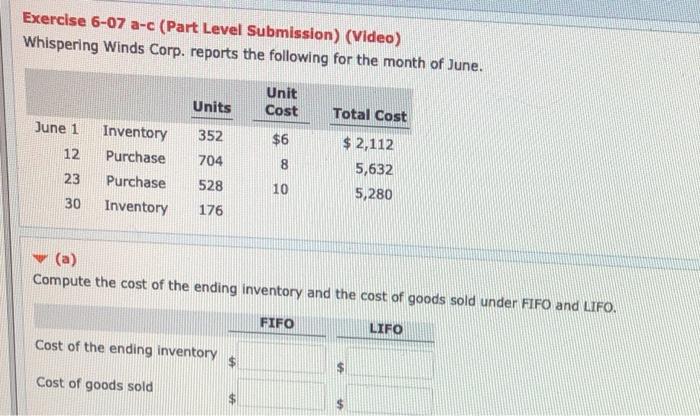 Solved Exercise 6-07 a-c (Part Level Submission) (Video) | Chegg.com