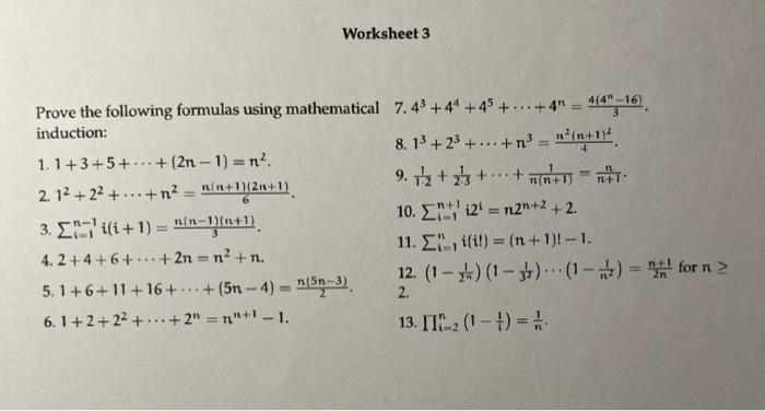 Solved Prove the following formulas using mathematical | Chegg.com