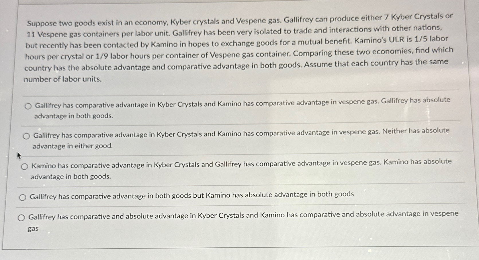 Solved Suppose two goods exist in an economy, Kyber crystals | Chegg.com