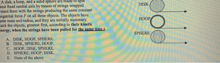 Solved DISK HOOP 3. A disk, a hoop, and a solid sphere are | Chegg.com