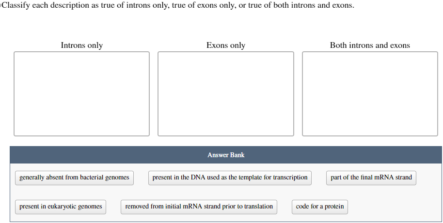 Solved Classify each description as true of introns only, | Chegg.com