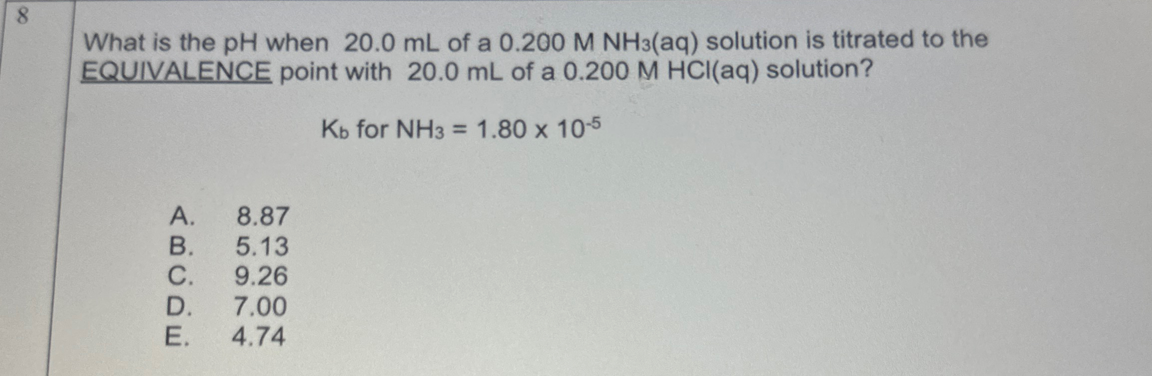 Solved 8What is the pH when 20.0 ﻿mL of a 0.200MNH3(aq) | Chegg.com