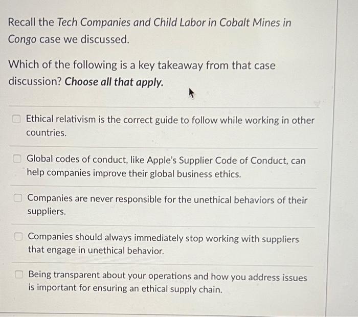 Recall the Tech Companies and Child Labor in Cobalt | Chegg.com
