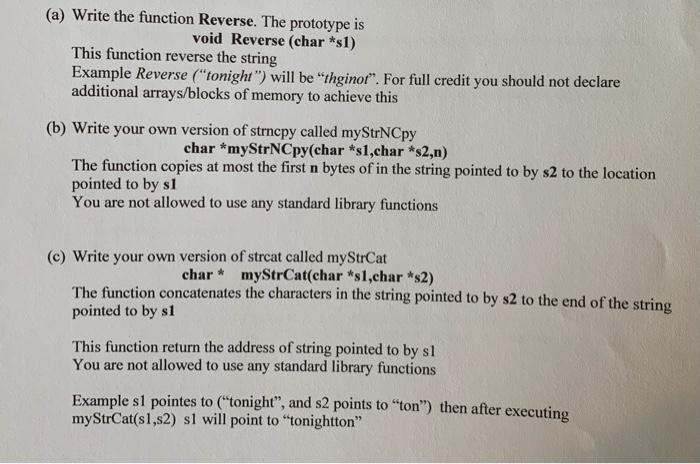 Solved (a) Write the function Reverse. The prototype is void | Chegg.com