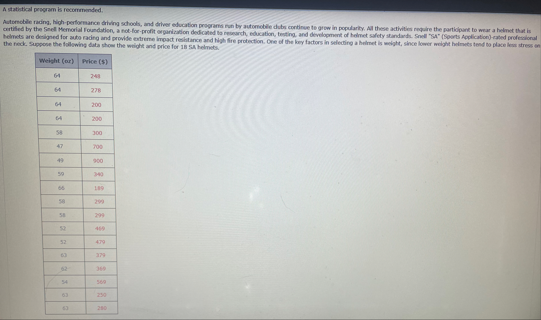 Solved A statistical program is recommended.Automobile | Chegg.com