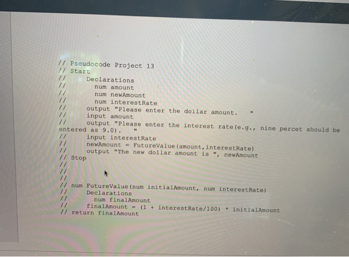 Solved Pseudocode Project 13 Start Declarations Num