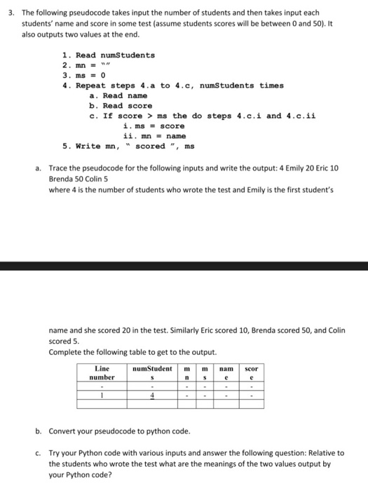 Solved 3. The following pseudocode takes input the number of | Chegg.com
