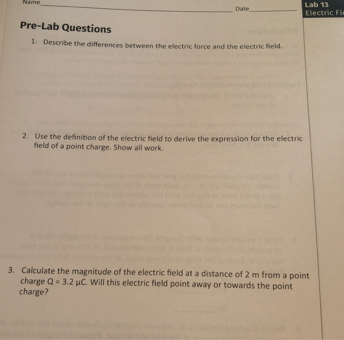 Solved Name Date Lab 13 Electric Fie Pre-Lab Questions 1. | Chegg.com