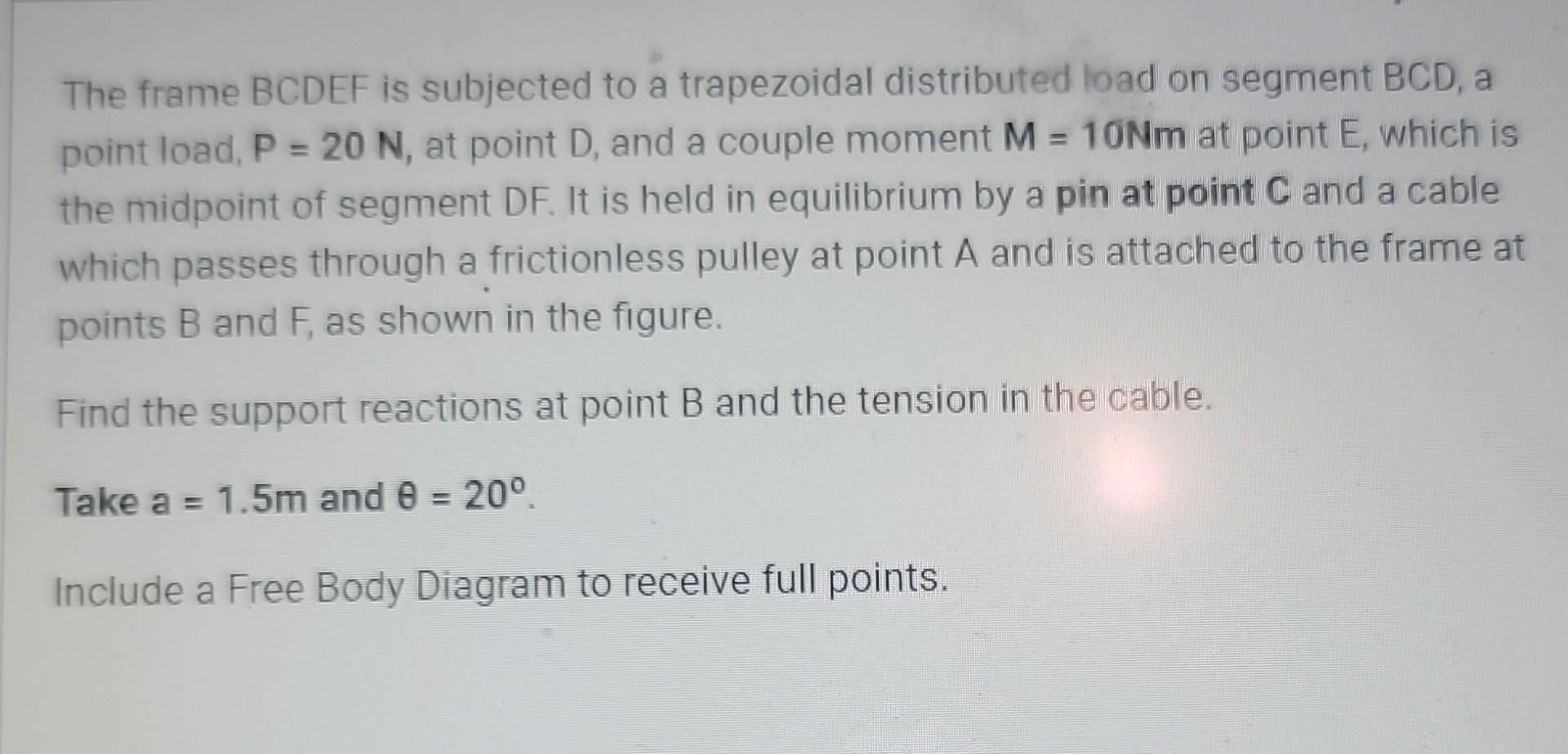 Solved The frame BCDEF is subjected to a trapezoidal | Chegg.com