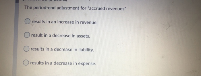 Solved The period-end adjustment for "accrued revenues" O | Chegg.com