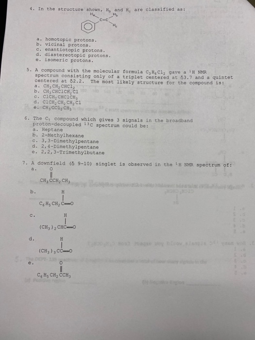 Solved 4. In the structure shown, H, and H. are classified | Chegg.com
