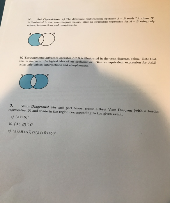 Solved 2. is illustrated in the venn diagram below. Give an | Chegg.com