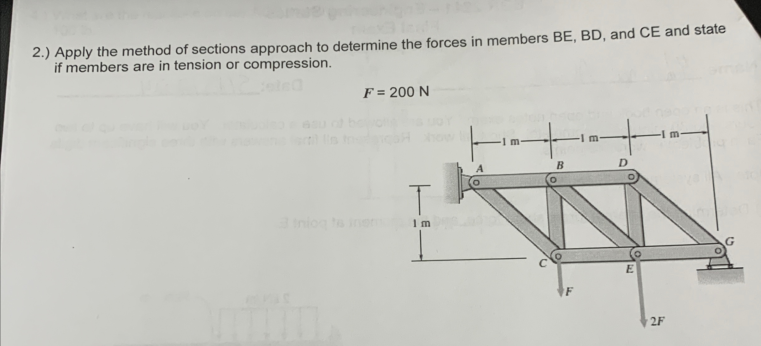 Solved 2.) ﻿Apply the method of sections approach to | Chegg.com