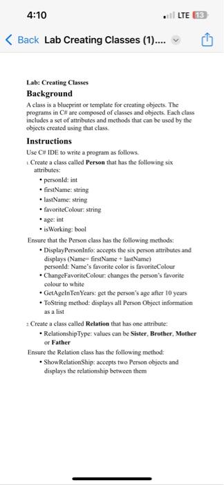 Solved Lab Creating Classes Background A Class Is A 1605