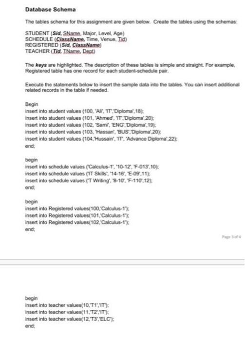 Solved Database Schema The tables schema for this assignment | Chegg.com