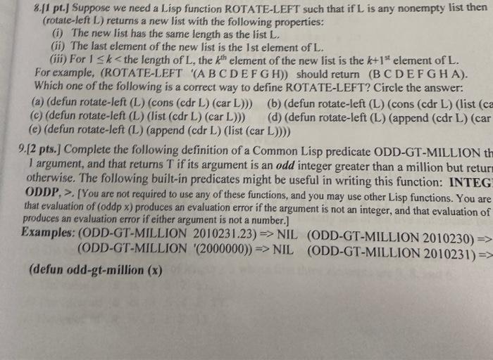 Solved 8 11 Pt Suppose We Need A Lisp Function 