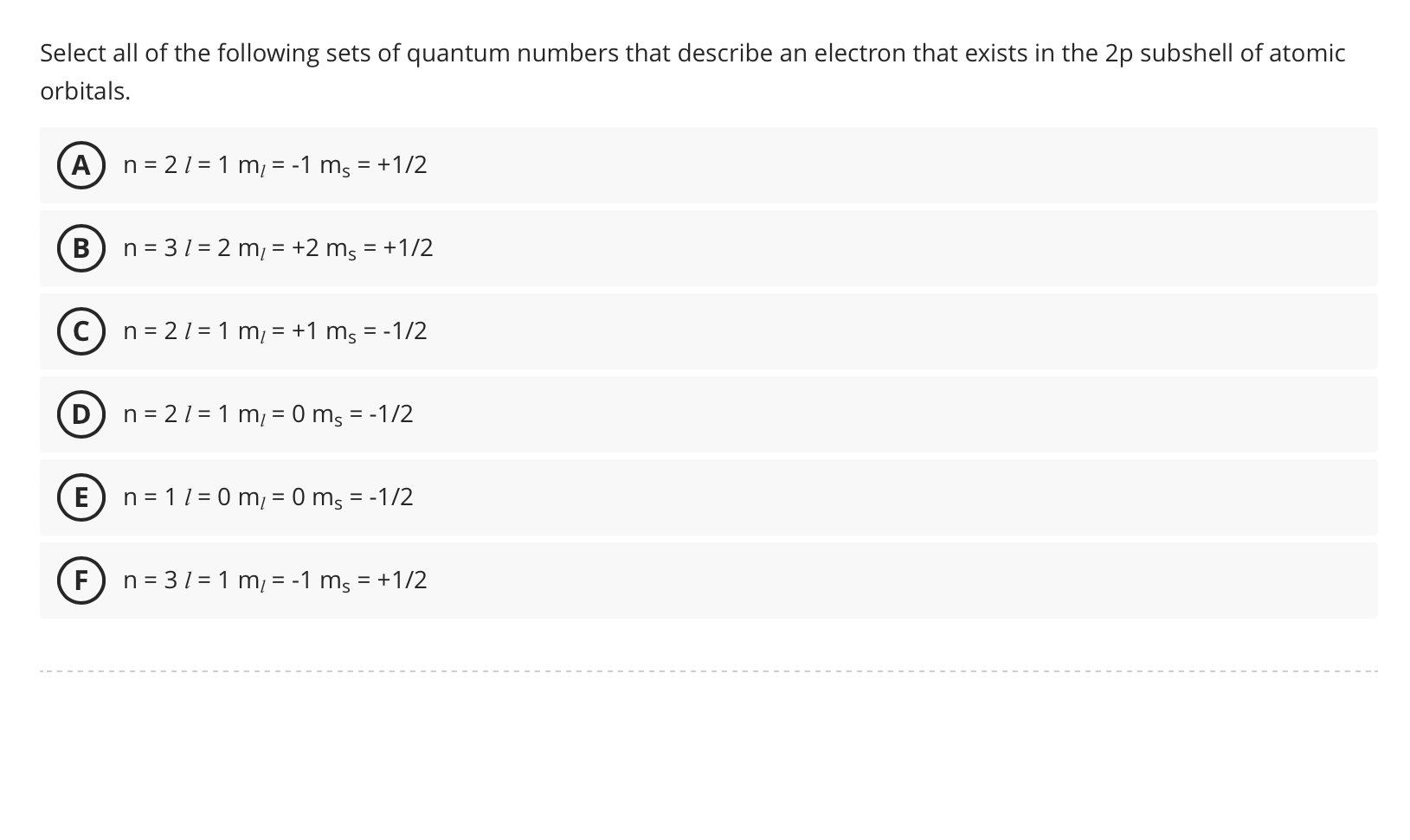 Solved Select all of ﻿the following sets of ﻿quantum numbers | Chegg.com