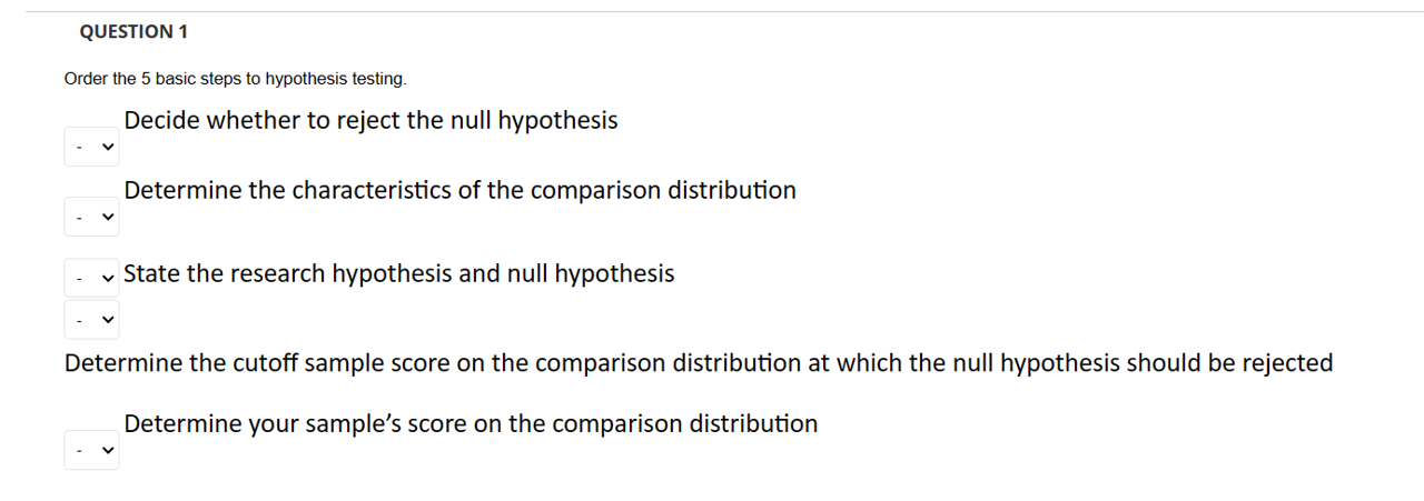 Solved QUESTION 1Order the 5 ﻿basic steps to hypothesis | Chegg.com