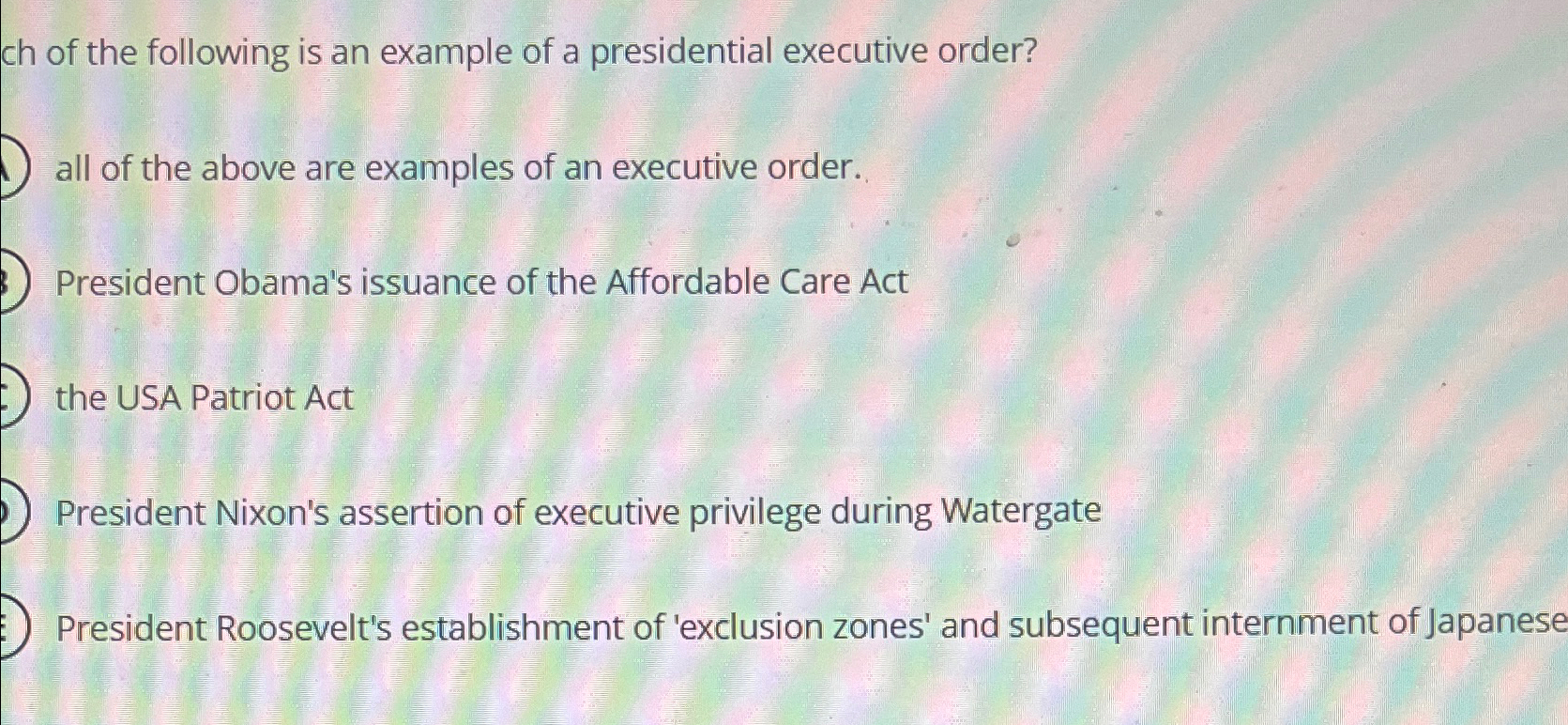 Solved ch of the following is an example of a presidential | Chegg.com