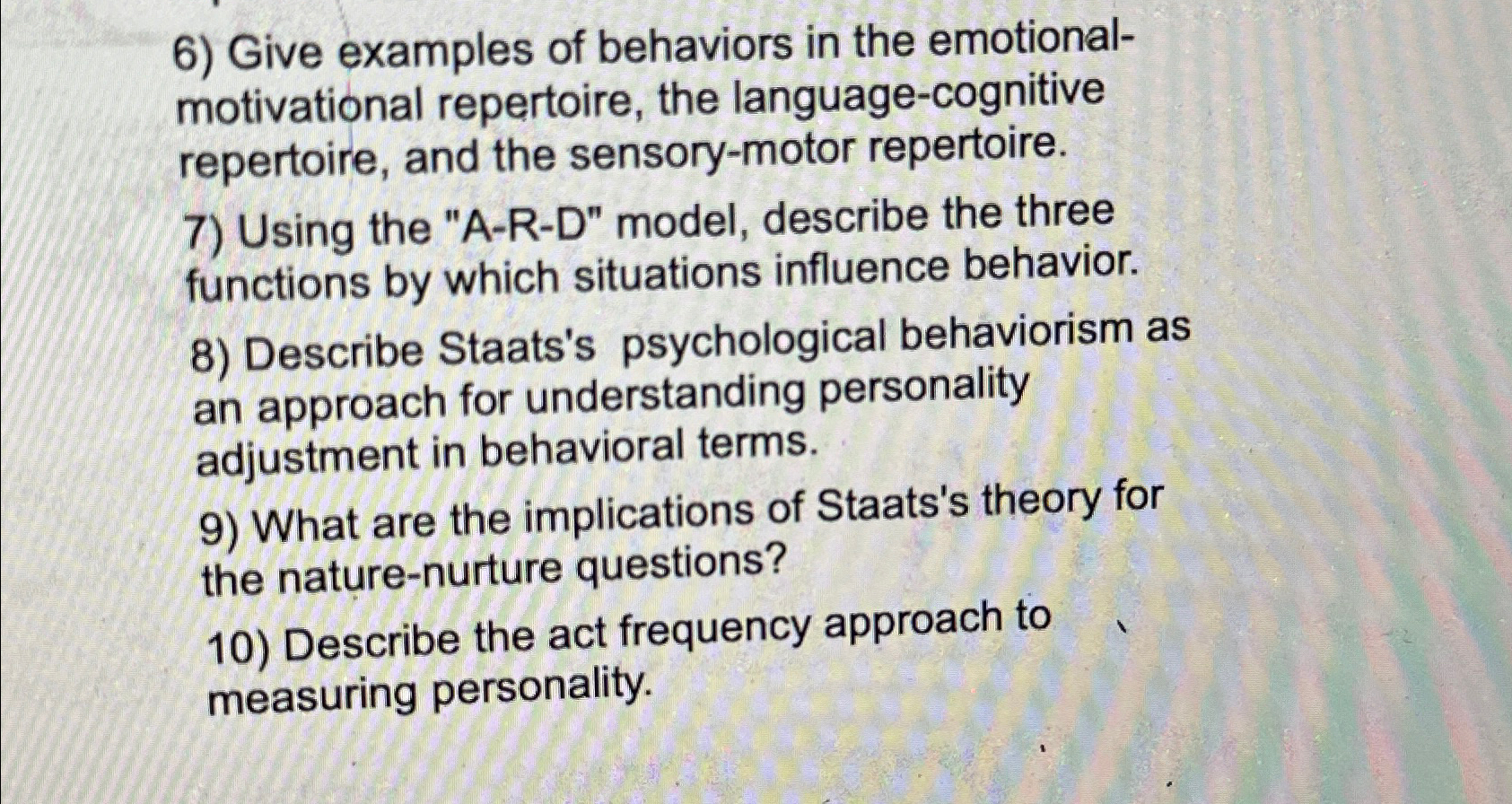 Solved Give examples of behaviors in the | Chegg.com