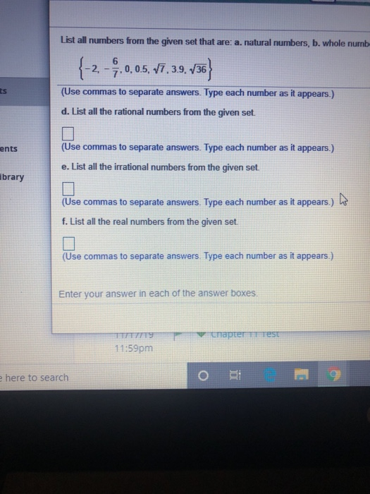Solved List all numbers from the given set that are: a. | Chegg.com