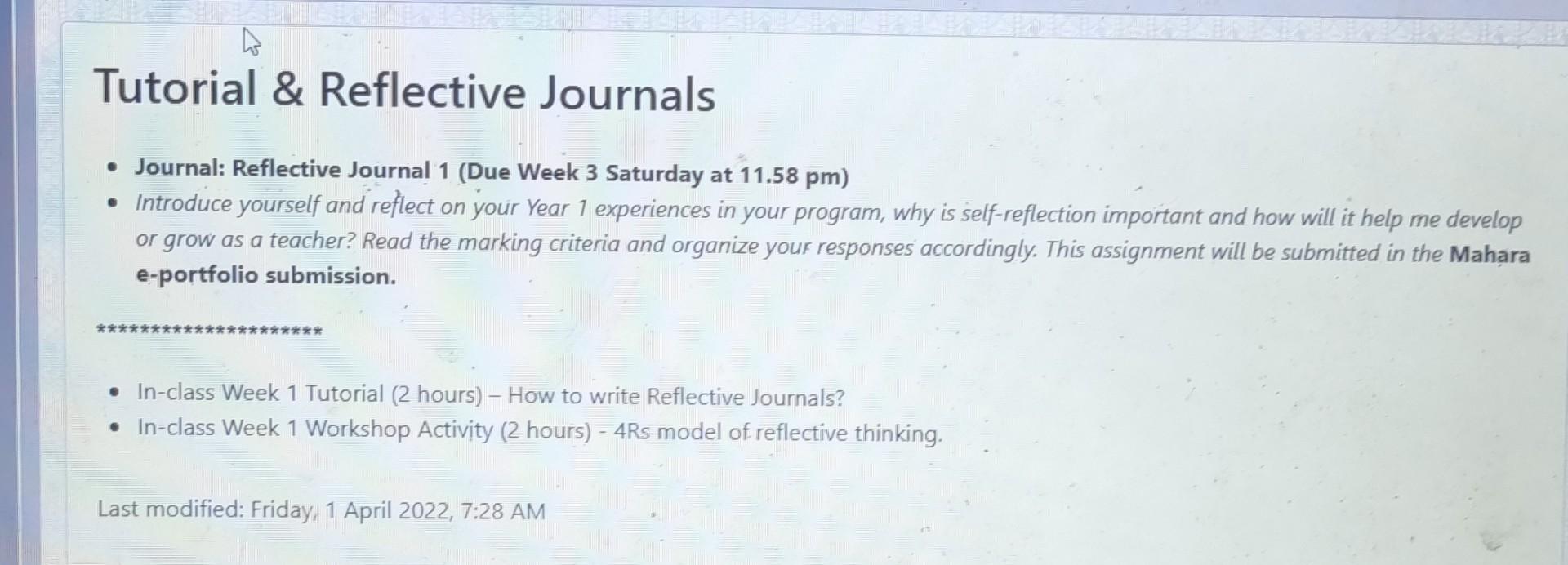 Solved Tutorial & Reflective Journals • Journal: Reflective | Chegg.com