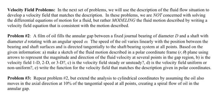 Solved Velocity Field Problems: In the next set of problems, | Chegg.com