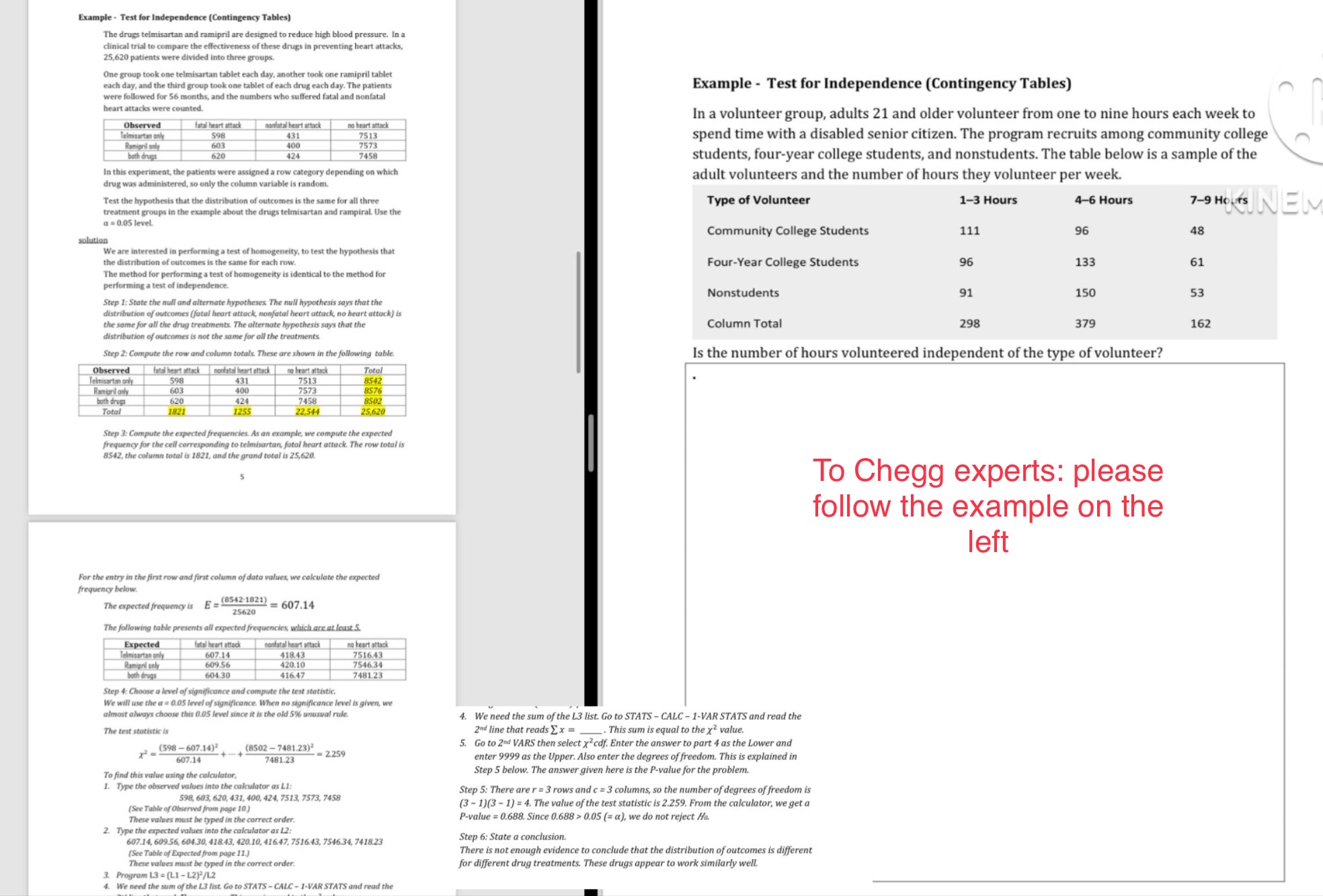Solved Example - ﻿Test for Independence (Contingency Tables) | Chegg.com