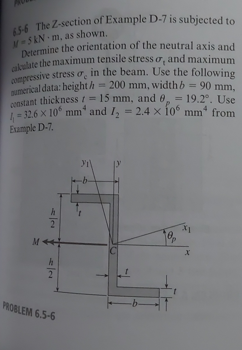 Solved 6.5-6 ﻿The Z-section of Example D-7 ﻿is subjected to | Chegg.com
