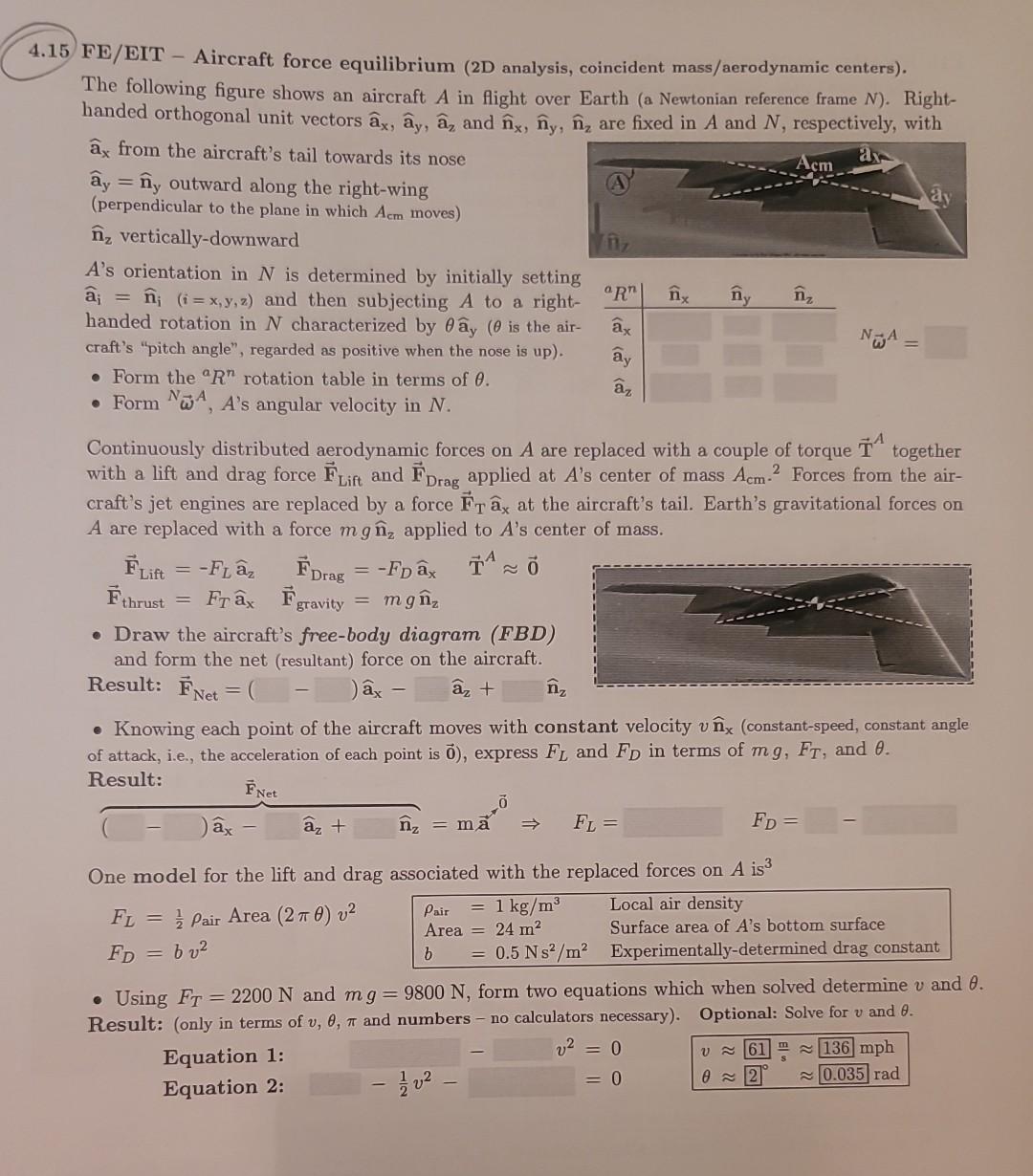 15 FE/EIT - Aircraft force equilibrium (2D analysis, | Chegg.com