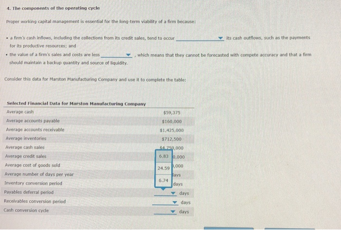 Solved 4. The components of the operating cycle Proper | Chegg.com