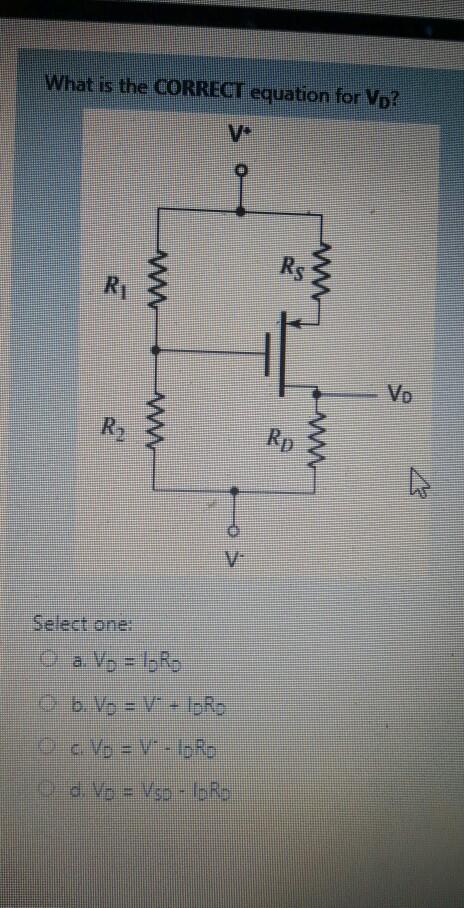 Solved What is the equation of VGS from the given MOSFET | Chegg.com