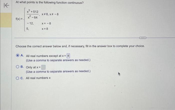 Solved At what points is the following function continuous? | Chegg.com