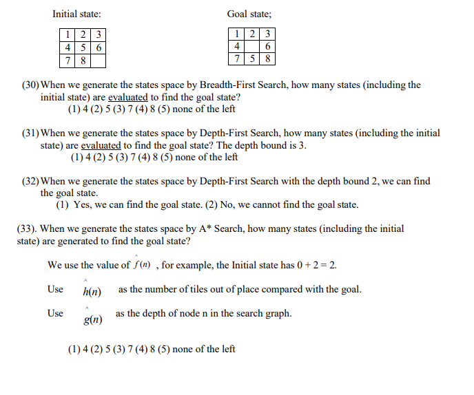Solved Initial state:Goal state;(30) ﻿When we generate the | Chegg.com